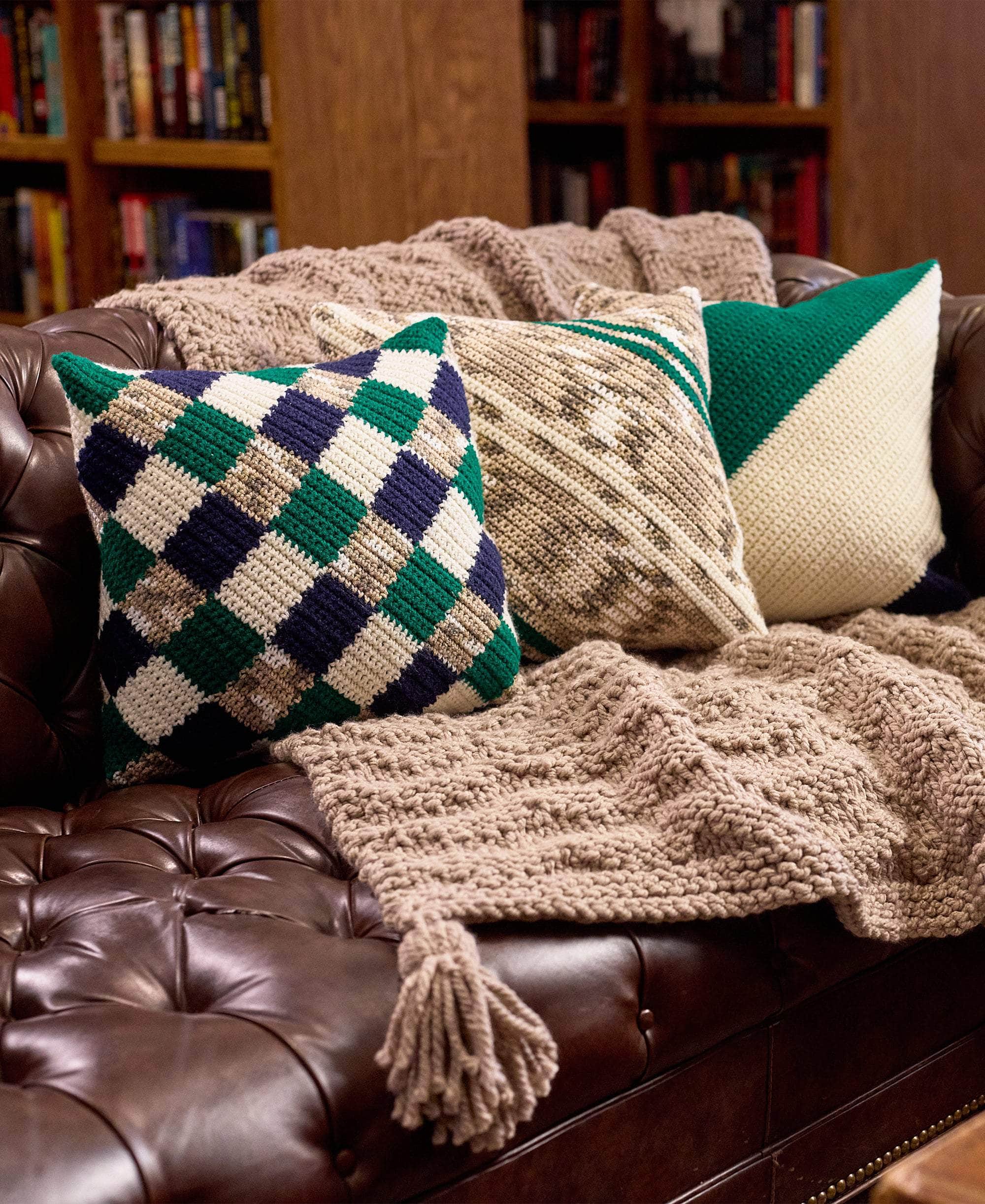 Plaid Pages Pillow Trio – Premier Yarns