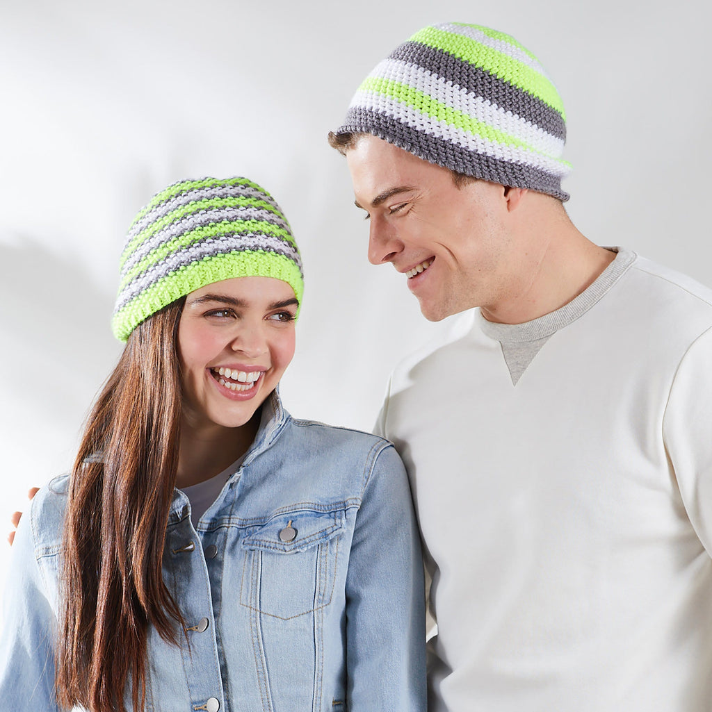 Stripy Neon Hats (Knit and Crochet Patterns) – Premier Yarns
